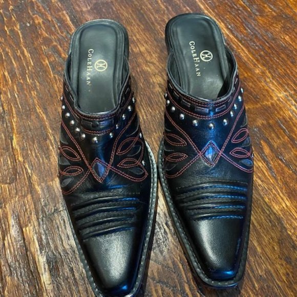 Cole Haan | Shoes | Cole Haan Black Tooled Western Slide Boots Red ...